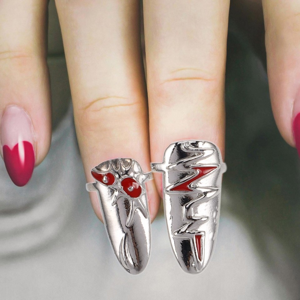 4 Pcs Gothic Fake Nails Finger Tip Rings Fingernail Jewelry | eBay ...