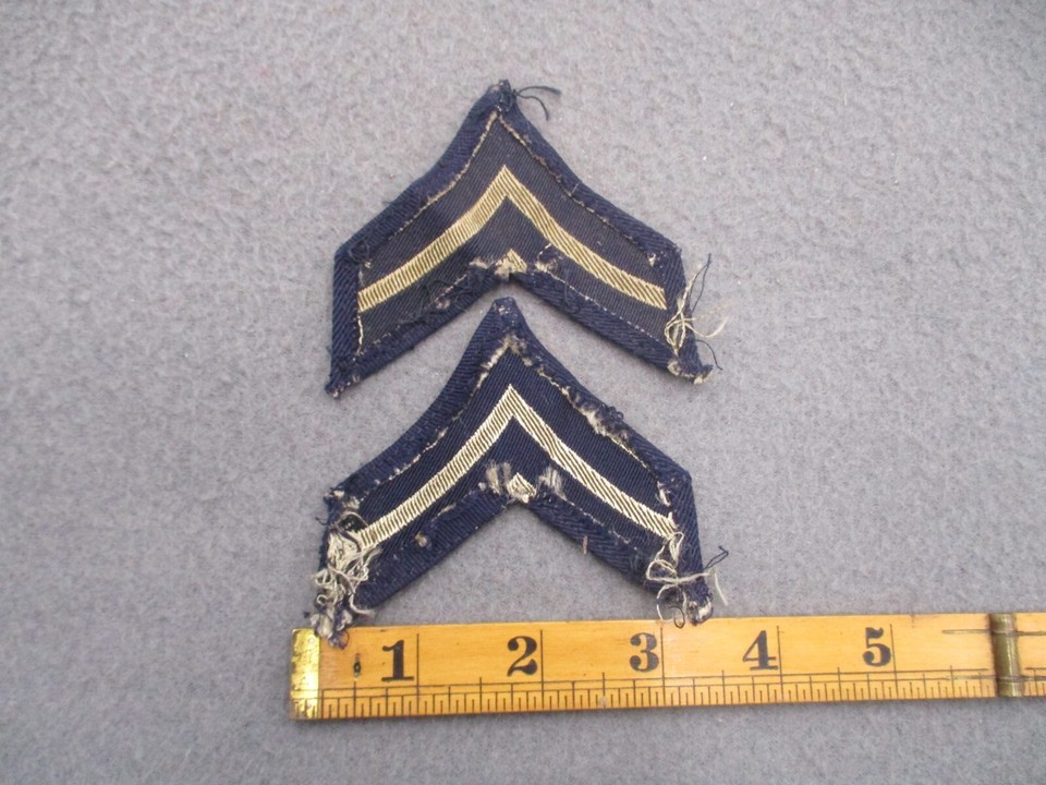 Pair Of Corporal Rank Two Stripe Chevron Patches Blue Gold | eBay