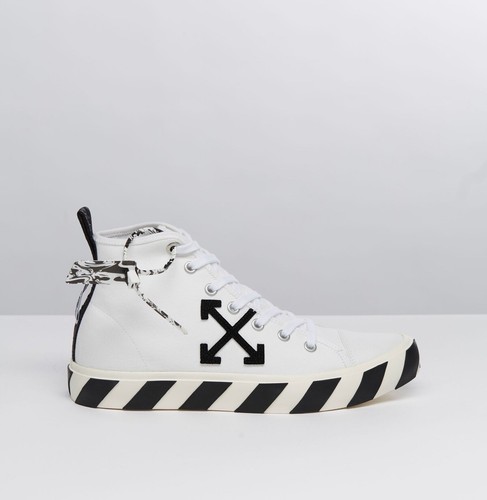 OFF-WHITE Men’s Mid Vulcanized Canvas Arrow Sneakers White Black 42 / 9 ...