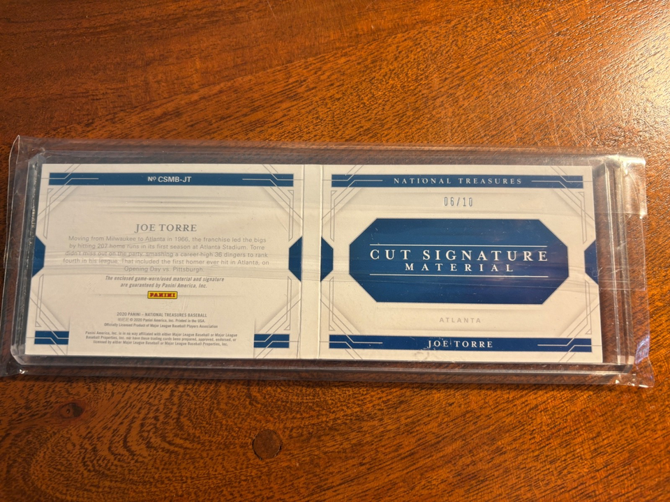 2020 National Treasure Booklet Joe Torre Autograph and Jumbo Bat 6/10 ...
