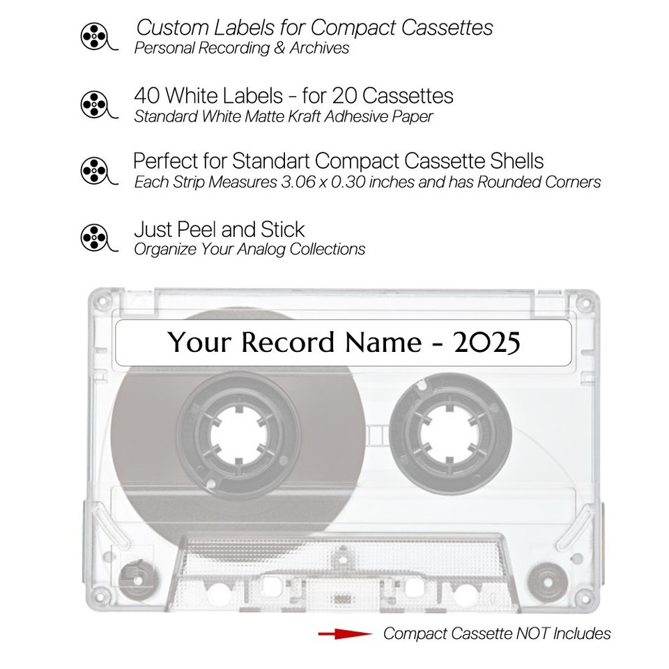 Compact Cassette Labels. 40 Matte White Writable Stickers for 20 Audio ...