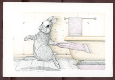 1999, ORIGINAL Sue Rupp Print named "Hare Streaking", size 5”X7”, Bunny ...