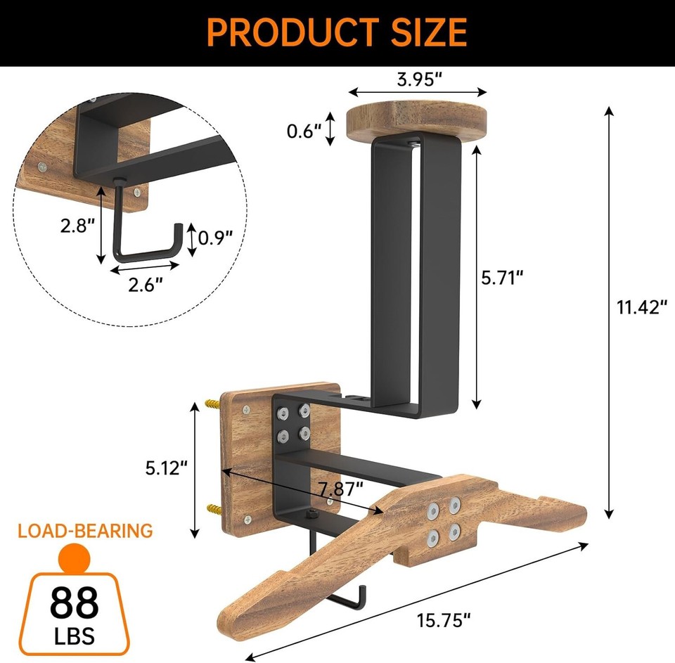 Wooden Wall Mount Motorcycle Helmet Holder Hanger Hat Rack Jacket Hook ...