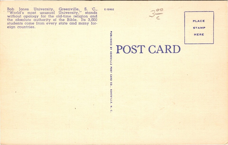 Postcard SC Greenville Bob Jones University Radio Station WMUU LINEN ...