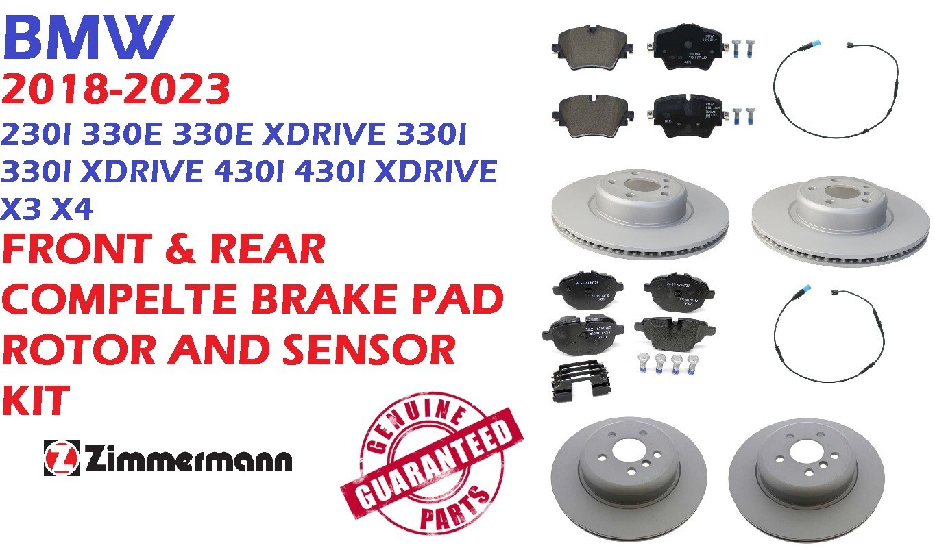 FRONT & REAR BRAKE PADS, SENSORS, & ROTORS FOR 2018-2023 BMW 330I 430I ...