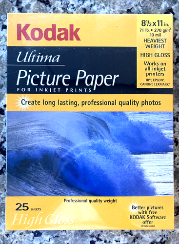 Kodak Ultima Picture Paper for Inkjet Prints 25 Sheets High Gloss 10 ...