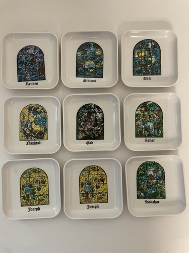 9 Vtg MCM Chagall Windows Israel Tribe Plates Coasters Judaica Melabel ...