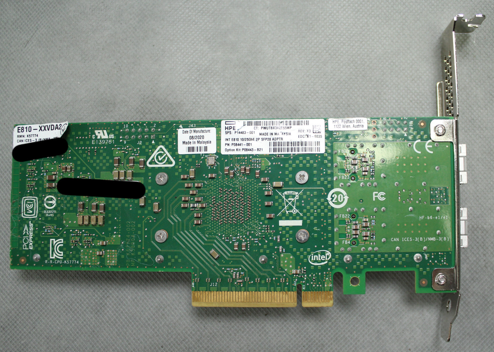 HPE P08443-B21 E810-XXVDA2 Ethernet 10/25Gb 2-port SFP28 Adapter P14483 ...