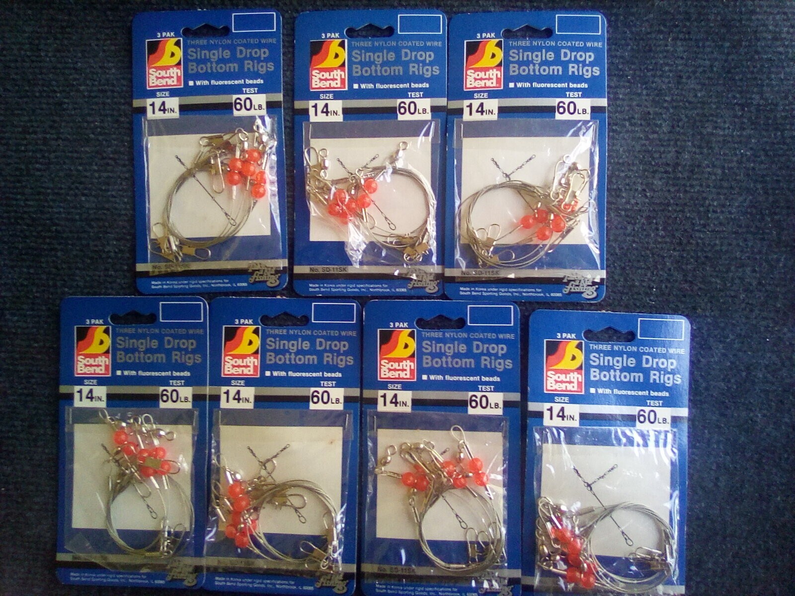 7 Pks ( 21 ) Single Drop 14inch 60lb South Bend Stainless Wire Rigs 3 ...