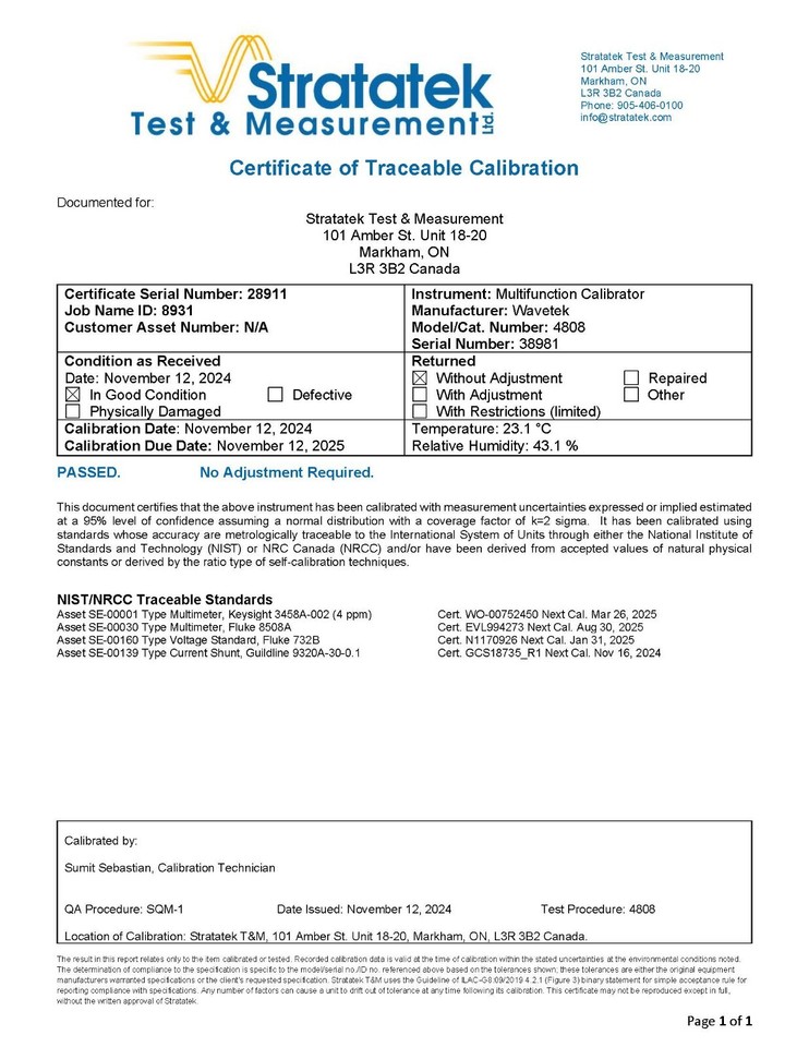 Wavetek 4808 Multifunction Calibrator 200V 2A DC NIST Calibrated Datron ...