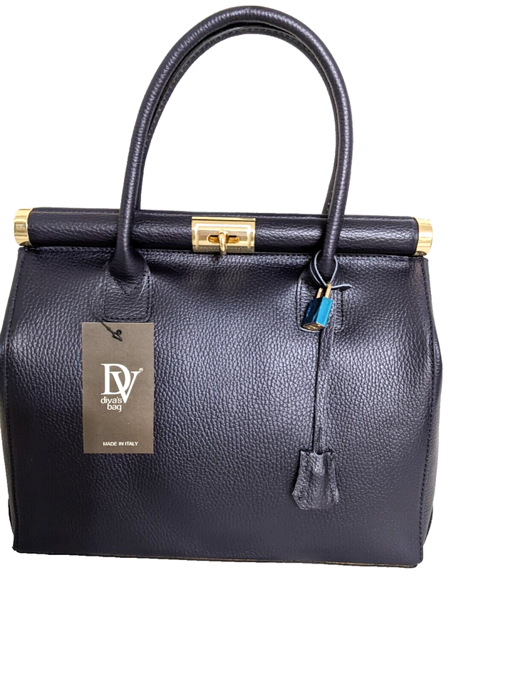 ITALIAN LOCK & KEY PEBBLED GRAIN LEATHER BAG HANDBAG SATCHEL - MADE IN ...