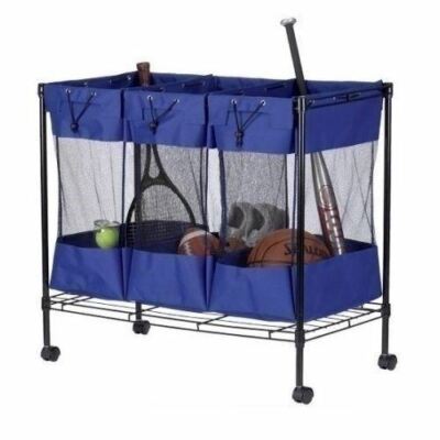 Blue Black Triple Sorter Rolling Storage Sports Organizer Laundry Mesh ...