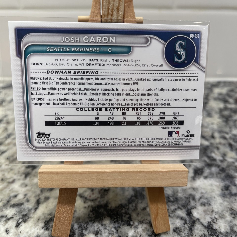 2024 Bowman Draft BD-155 JOSH CARON Mariners Sky Blue 293 /499 1st ...