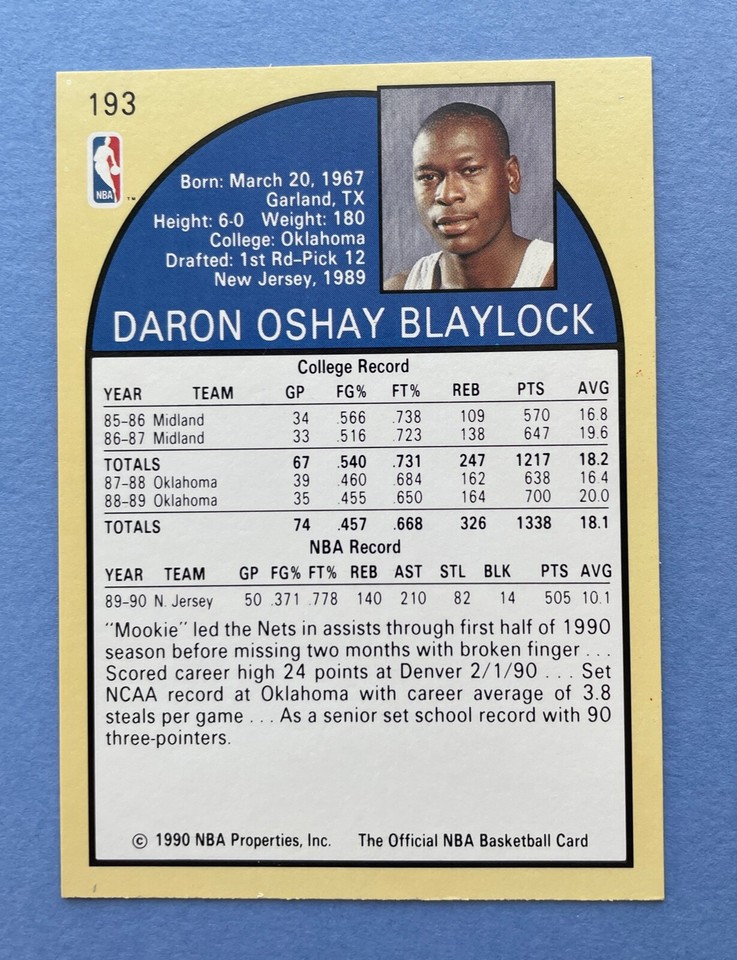 1990-91 NBA Hoops Mookie Blaylock #193 Rookie RC New Jersey Nets | eBay