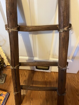 Wood Decor Ladder To Hang Navajo Rug Vintage Tied With Raw Hide | eBay