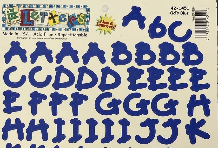 KID’S BLUE ALPHABET Stickers (125+pc)Provo•Card Making •Letters•Words ...
