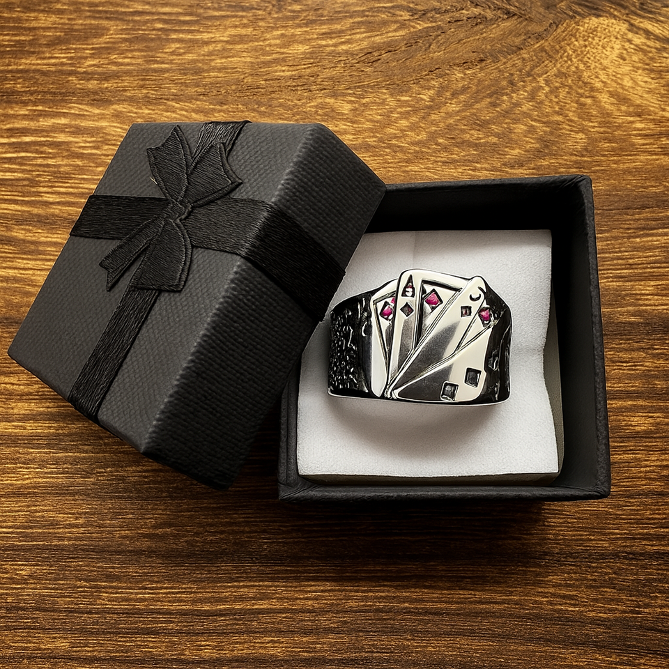 Mens Silver Plated Ring Playing Cards Sterling Royal Flush Resizeable ...