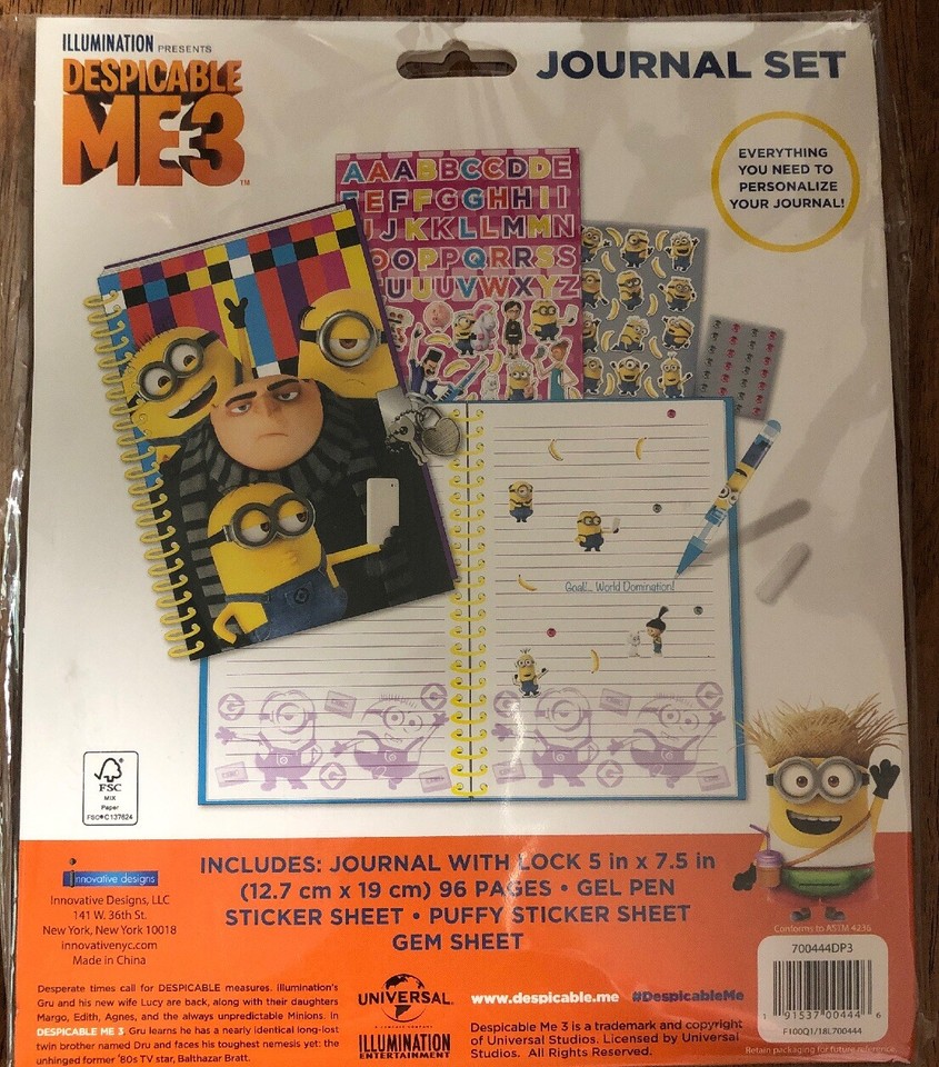 Despicable Me Journal Set with Lock Gel Pen and Stickers Minions | eBay