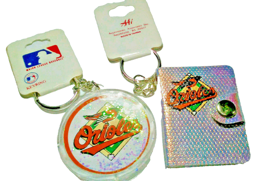 BALTIMORE ORIOLES Baseball Key Chain 2 PC Vintage Keyring Snow globe ...