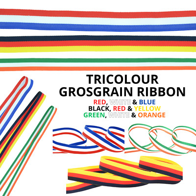 Tricolour Ribbon - Grosgrain - Patriotic, United Kingdom, Irish, German ...