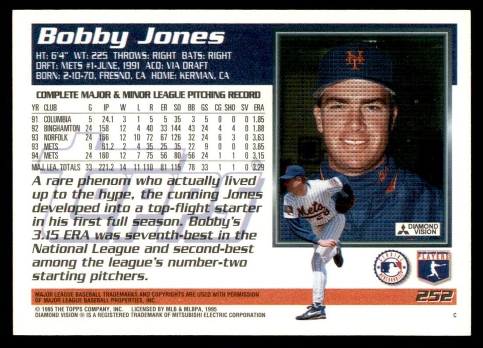 1995 Topps Baseball #252 Bobby Jones | eBay