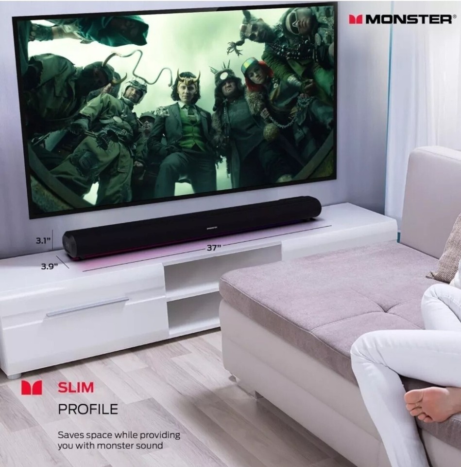 Monster Soundbar:Bluetooth Sound Bar Multicolor LED Lights,30W Speakers ...