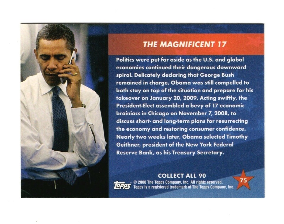2008 Topps President Barack Obama Trading Card #75 – Magnificent 17 | eBay