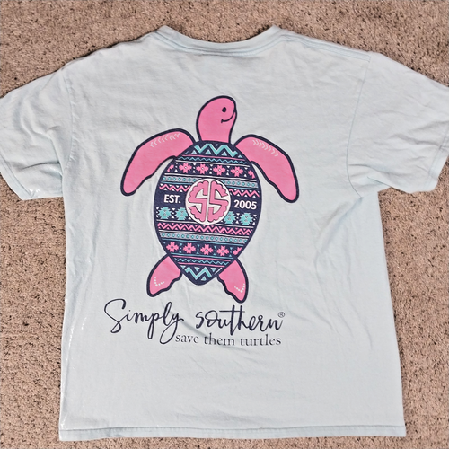 Simply Southern Turtle Shirt YOUTH Large Blue Short Sleeve | eBay