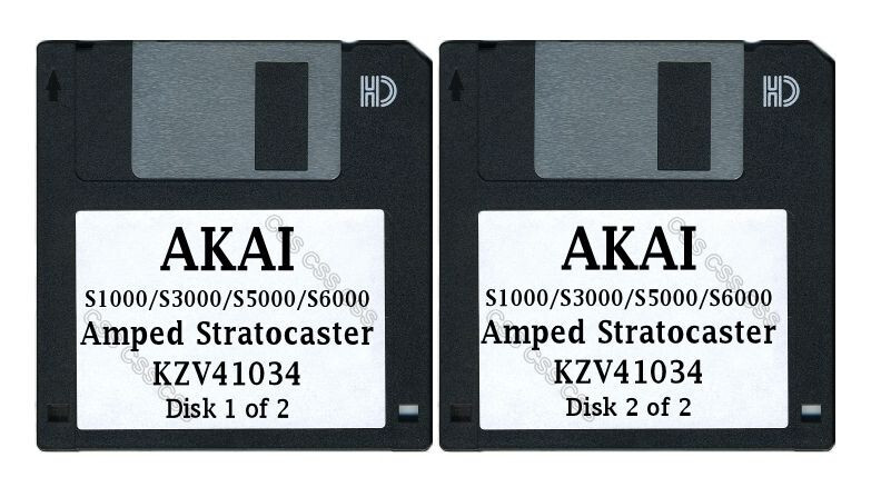 Akai S1000 / S5000 Set of Two Floppy Disks Amped Stratocaster KZV41034 ...