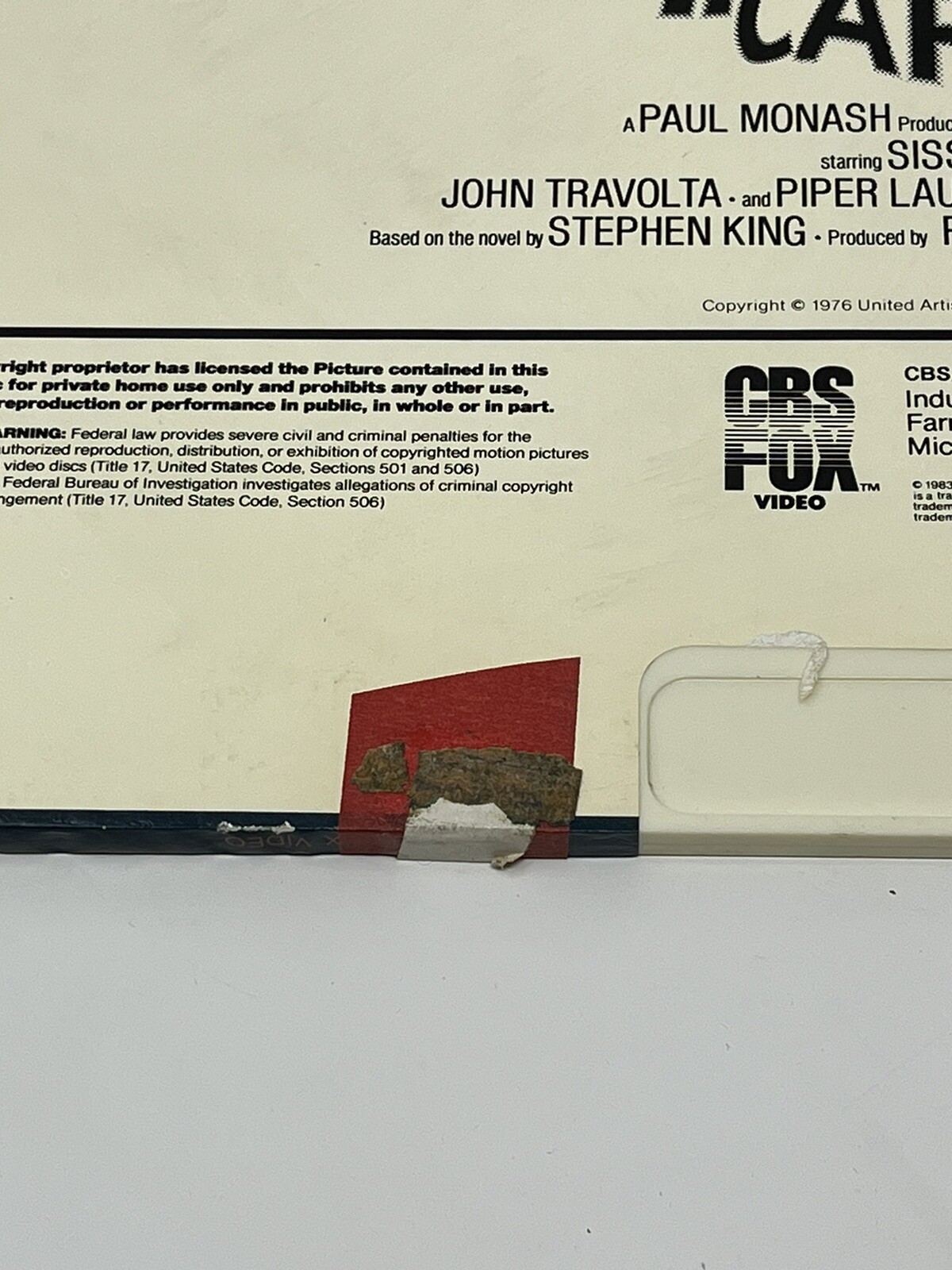 CARRIE - CED Capacitance Electronic Video Disc System 1983 CBS FOX ...