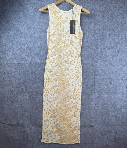 Emprada Dress Small Eleni Leopard Midi Orange Jacquard Lightweight Knit ...