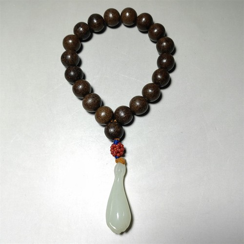 Chinese Export Agarwood Beads Hand Strings with Jade Pendant | eBay