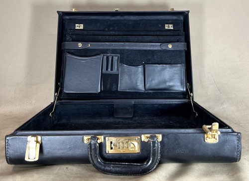 Vintage Atlas Black Leather Hard Shell 18” Attaché Briefcase Business ...