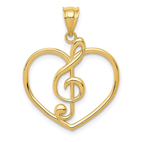 14k Yellow Gold Treble Clef in Heart Charm Pendant for Women | eBay