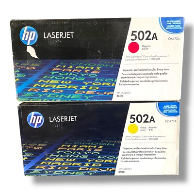 NEW HP LaserJet 502A Magenta & Yellow Original Toner Cartridge Q6473A ...