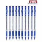 10 X Cello Fine Grip Non-stop Writing Ball Point Pen Blue Ink Ball ...