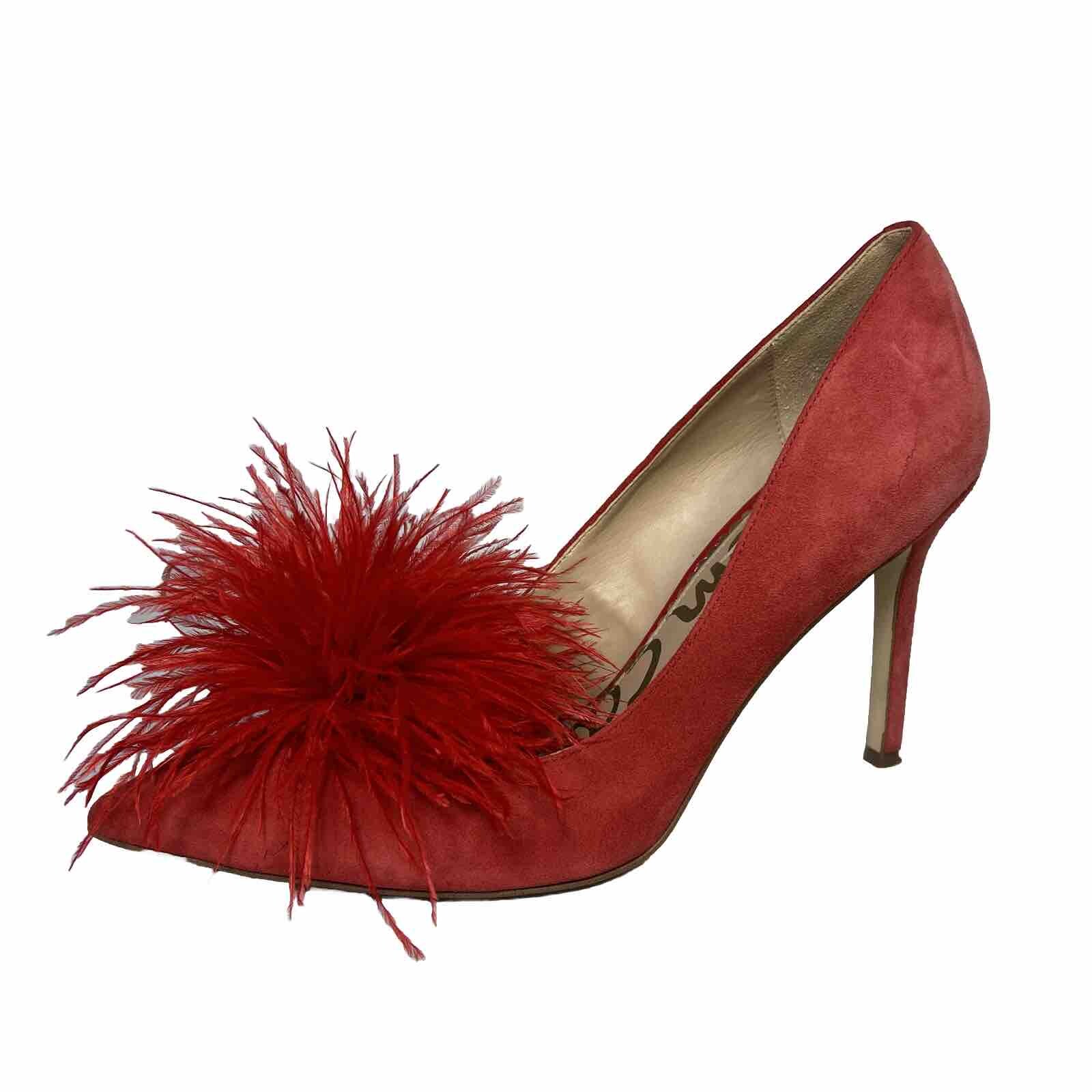 Sam Edelman “Haide” Feather Trimmed Red Suede Pumps Shoes 9.5 Medium Womens | eBay
