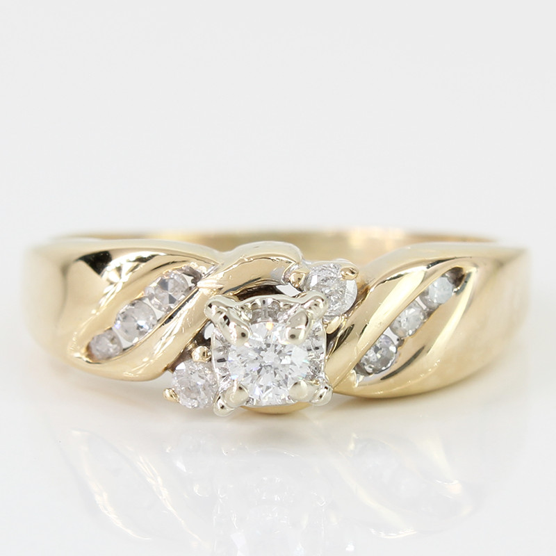14K Yellow Gold Diamond Twist Engagement Ring - Gem