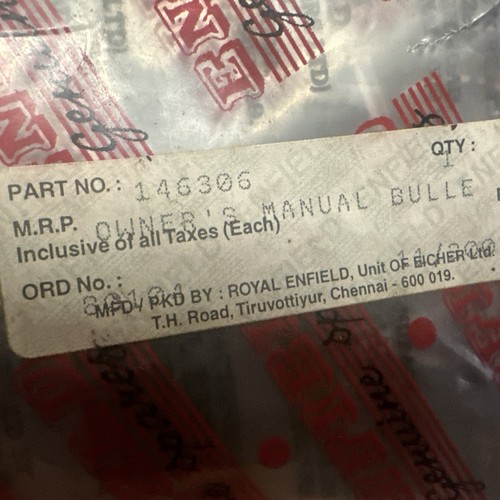 OEM ROYAL ENFIELD OWNER'S MANUAL BULLE 146306 | eBay