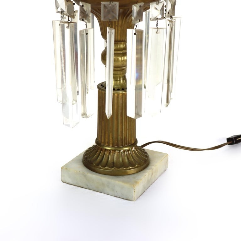 Antique Brass, Crystal & Marble Electrified Astral Lamp Etched Shade | eBay