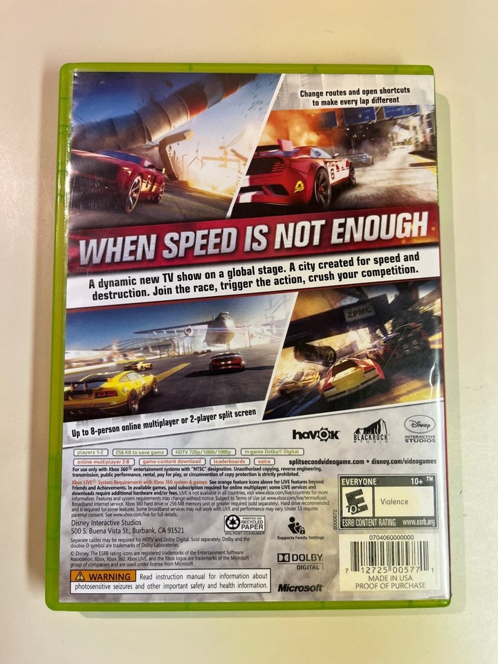 Split/Second Xbox 360 / One / Series X Video Game + Manual, Racing ...