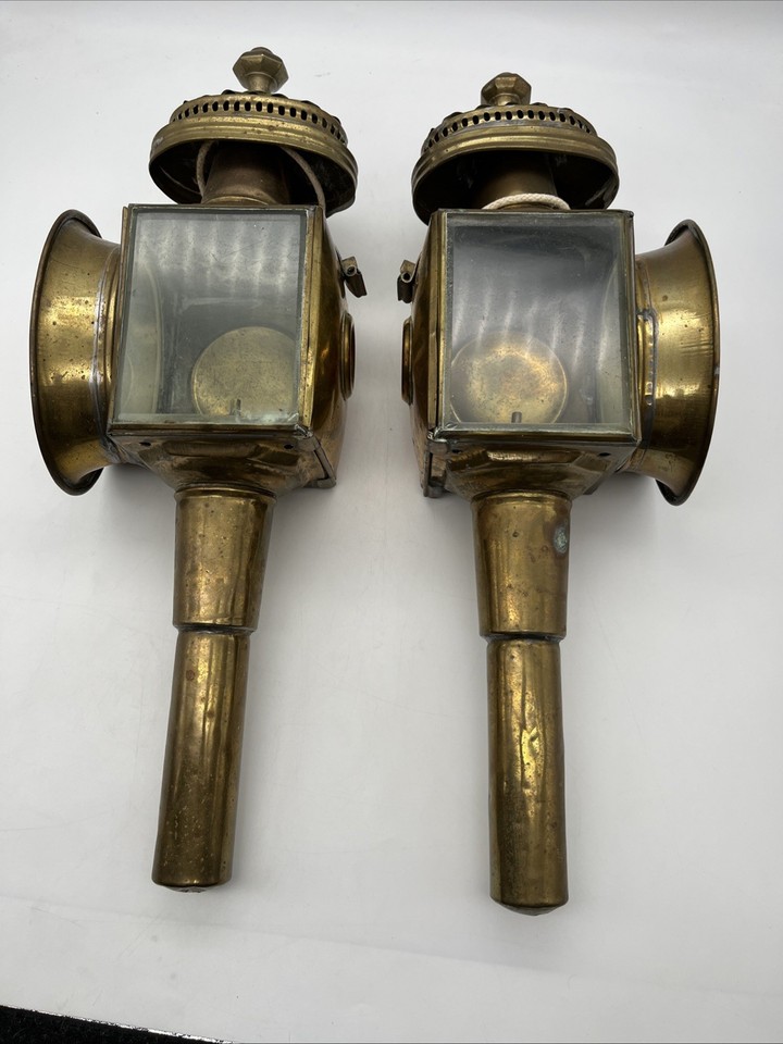 Antique Original Metal Brass Carriage Horse Buggy Lamp Light Glass Good ...