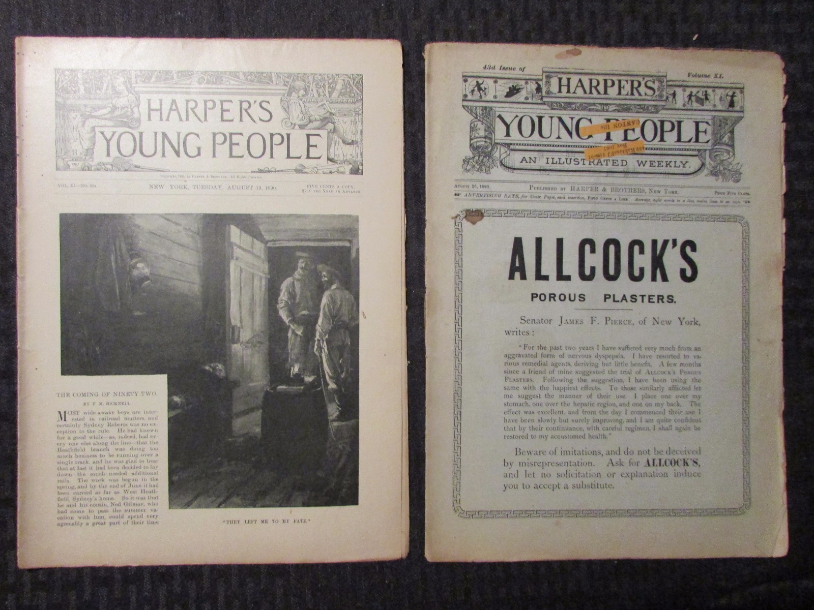 1890 HARPER'S YOUNG PEOPLE Magazine #Aug VG- #564 VG+ LOT of 2 Vintage ...