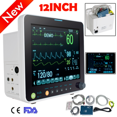 12'' Portable Patient Monitor Vital Signs SPO2,NIBP,ECG,RESP,TEMP,PR ...