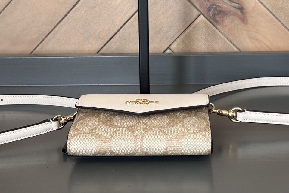 COACH CU172 Mini Envelope Wallet Crossbody Strap Signature Canvas ...