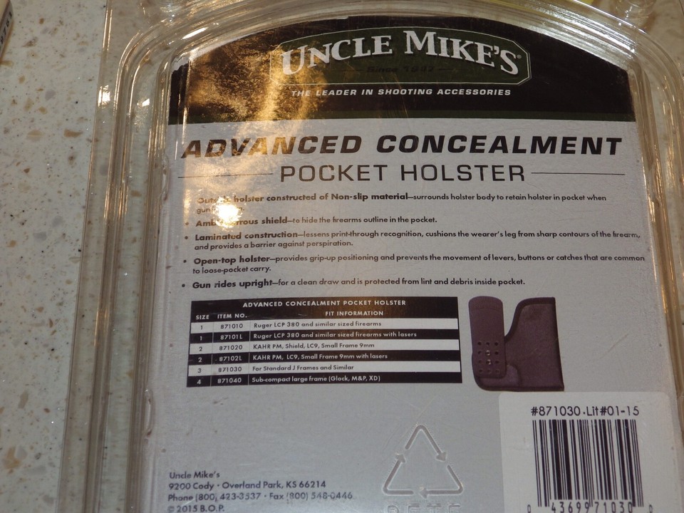 Uncle Mikes Pocket Holster,Size#3, 2" revolvers, J frames and similar ...
