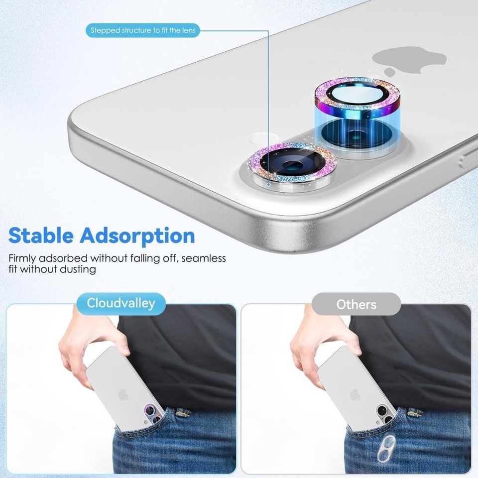 for iPhone 16 /iPhone 16 Plus Camera Lens Protector Bling, [Glitter ...