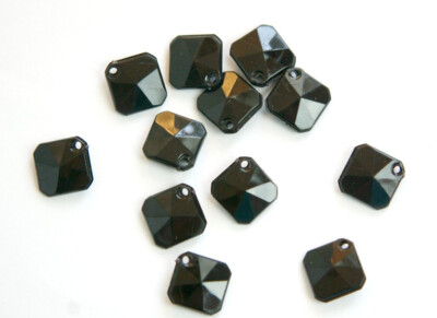 Vintage Acrylic Black Faceted Square Charms Pendant chr186B | eBay