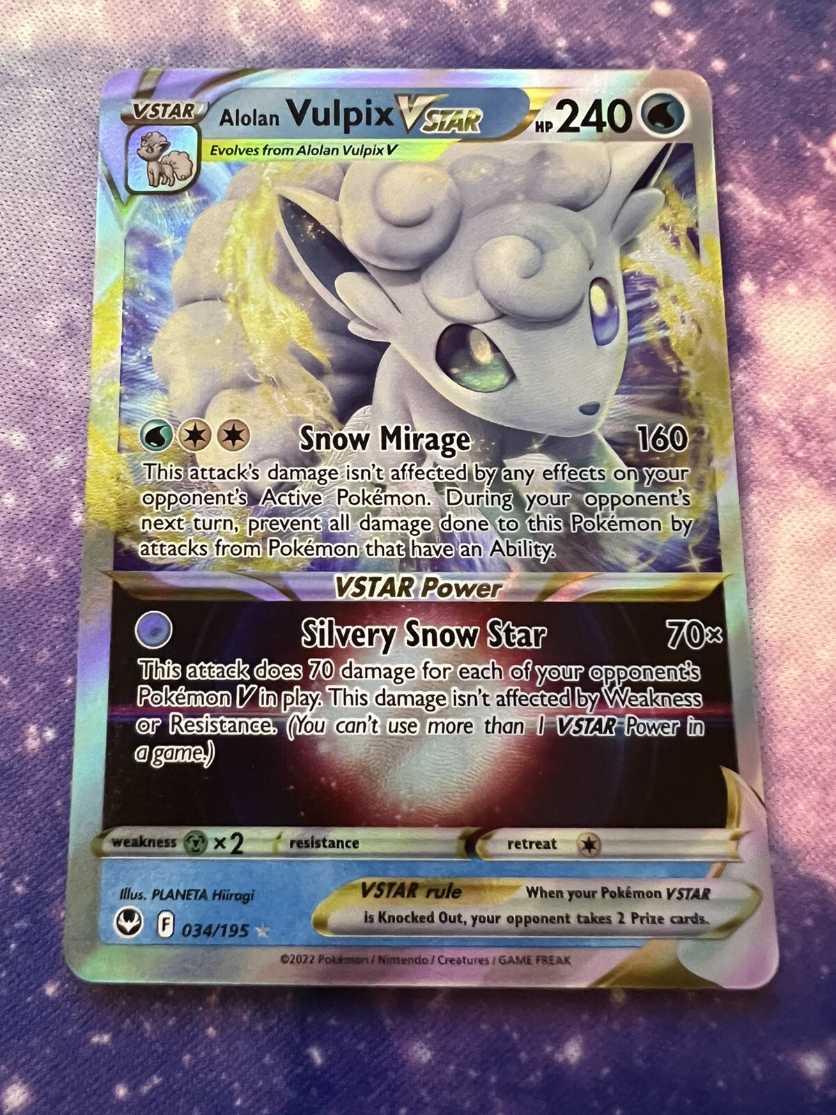 Alolan Vulpix VSTAR 034/195 Near Mint Pokemon Silver Tempest Ultra Rare ...