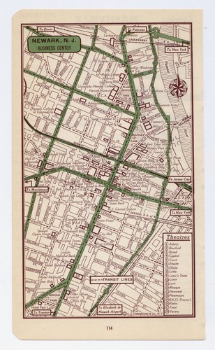 1951 ORIGINAL VINTAGE MAP OF NEWARK NEW JERSEY DOWNTOWN BUSINESS CENTER ...